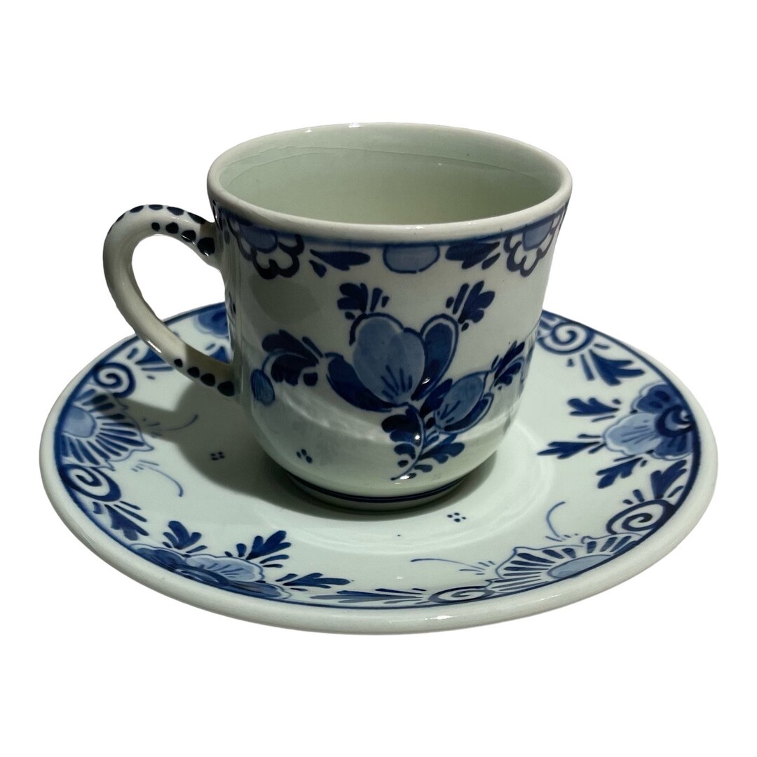 Vintage Tea Cup & Saucer REGINA WB DELFTS 2 Piece Tea Set Blue and ...