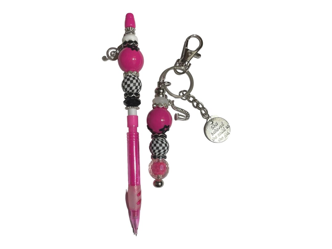 Original Beaded Keychain & Mechanical Pencil Set Handmade Bling Key ...