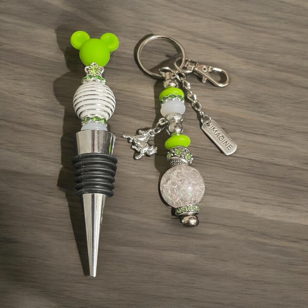 Original Beaded Keychain Handmade Key Holder & Wine Stopper Set Bling ...