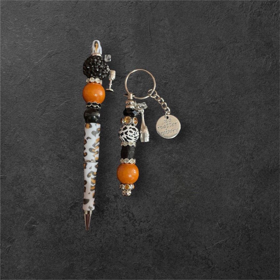 Original Beaded Keychain Handmade Key Holder and Ink Pen Set Bling Key ...