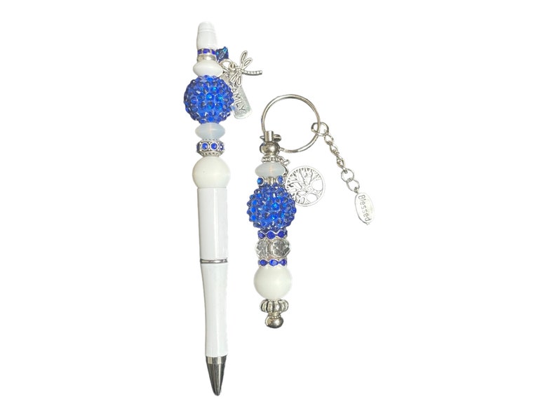 Original Beaded Keychain Handmade Key Holder & Pen Set Bling Key Ring ...