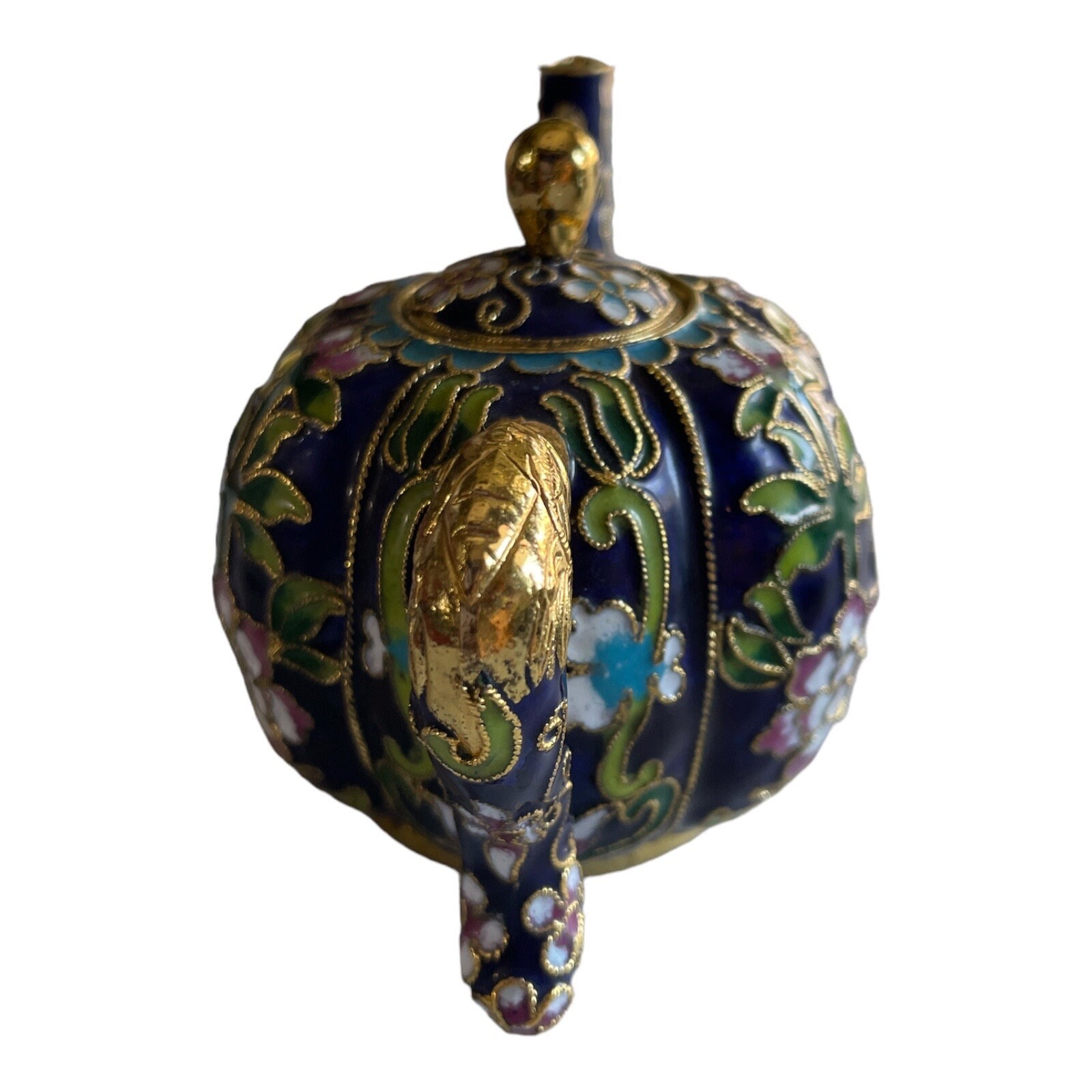 Vintage Mini Teapot Cloisonné Blue & Gold Floral Trinket Box With Lid ...