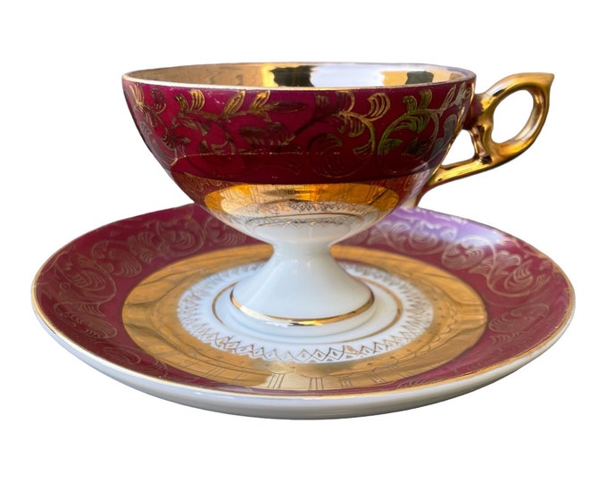 Vintage Tea Cup & Saucer Red W/ Gold Trim Demitasse China Teacup Saucer ...