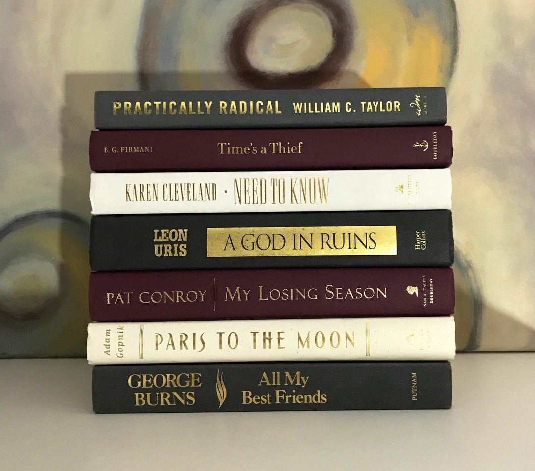 Gray White Maroon Black Decorative Book Set, Books for Staging, Vintage ...