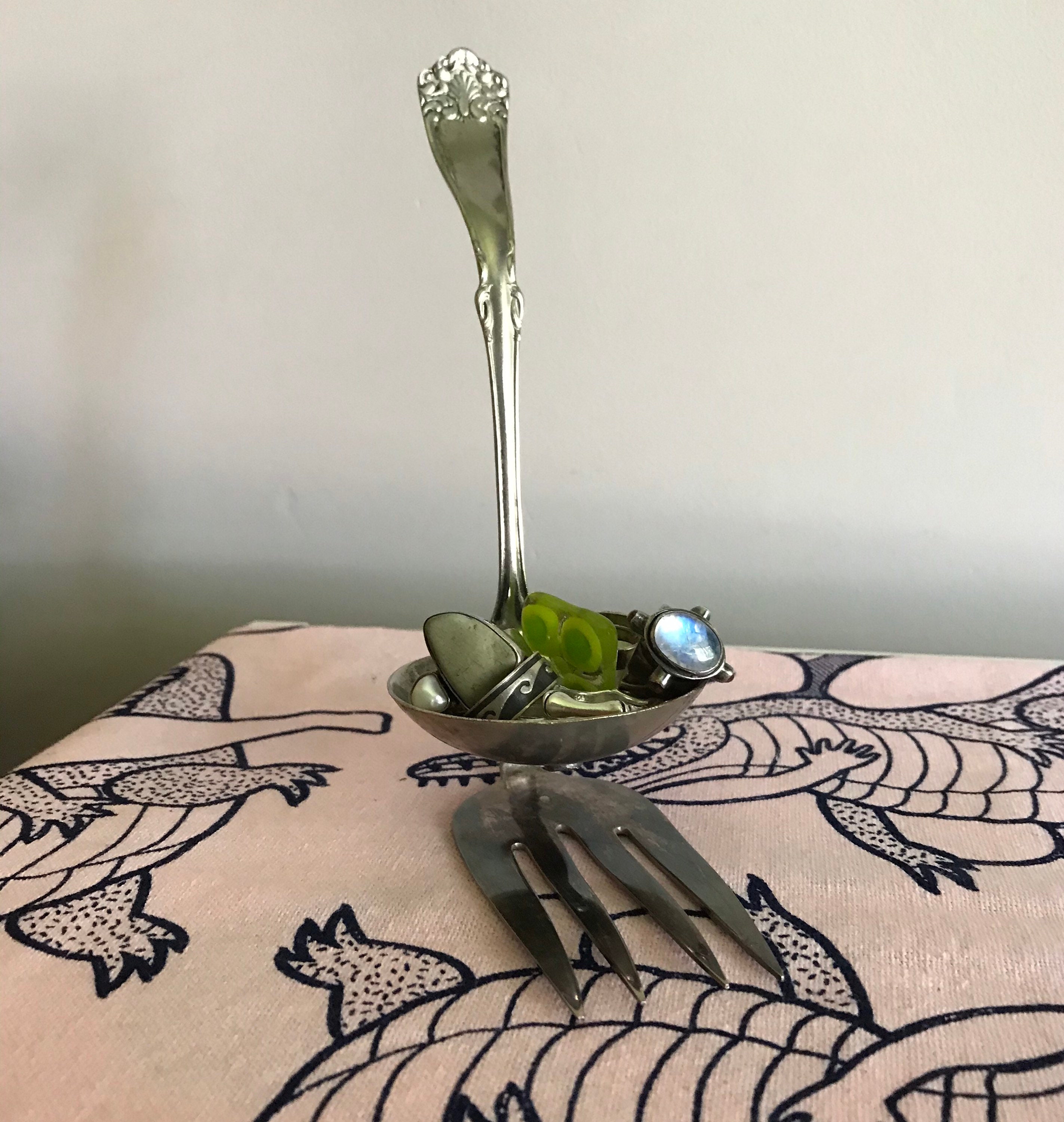 Upcycled Silver Spoon Fork Art, Jewelry Holder—silver Spoon+ Fork ...
