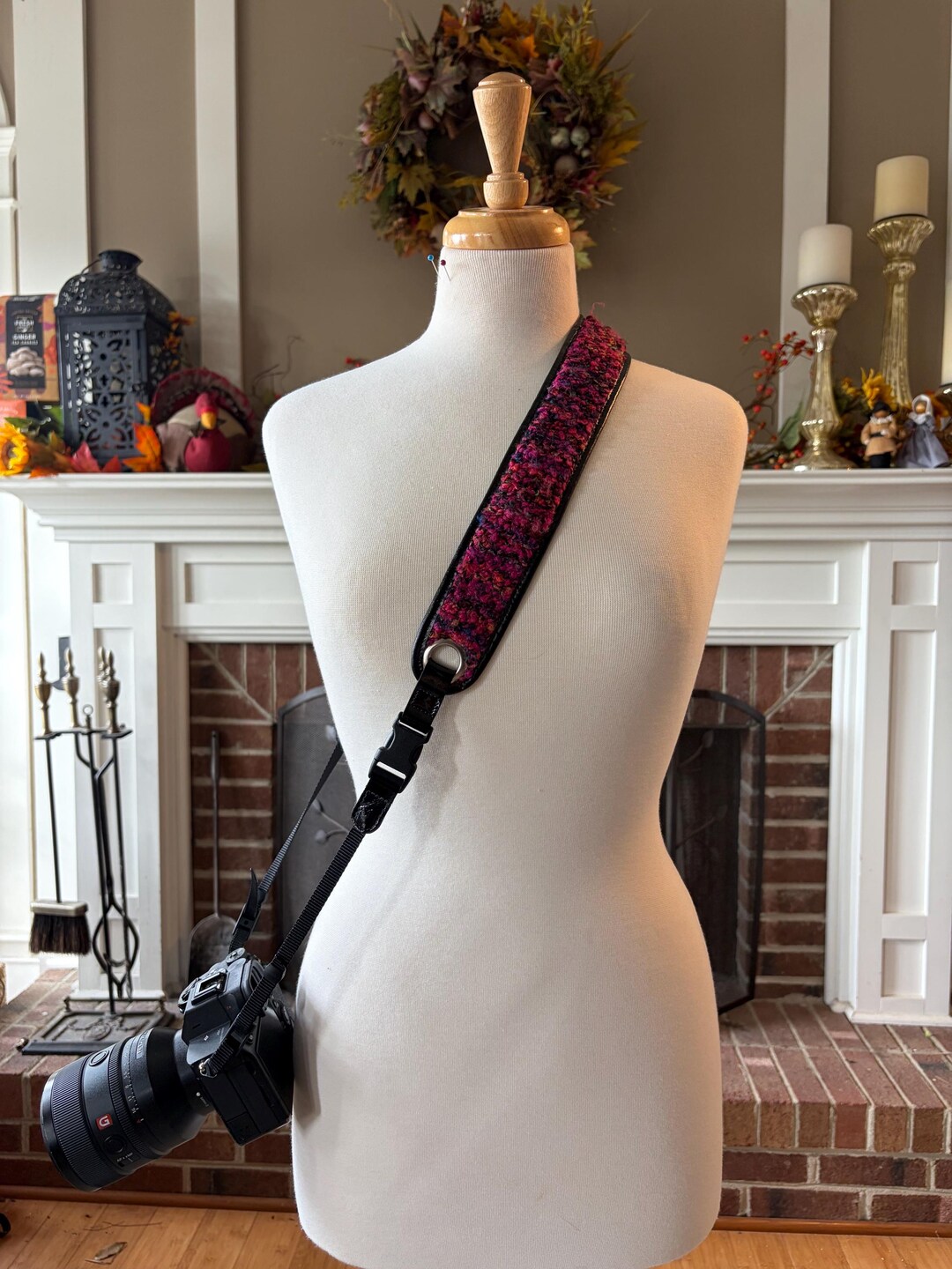 The “pink and Fuzzy” Camera Strap: Black Leather Details, Silver ...