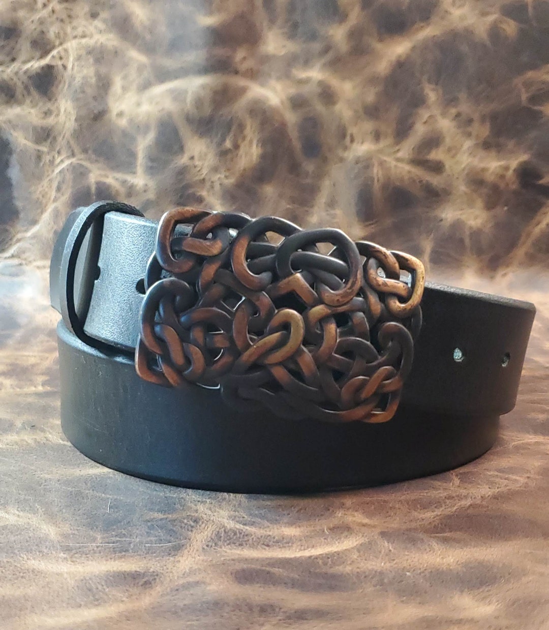 Hand-cut Distress Buffalo Leather Belt - Featuring a Celtic Crossed ...