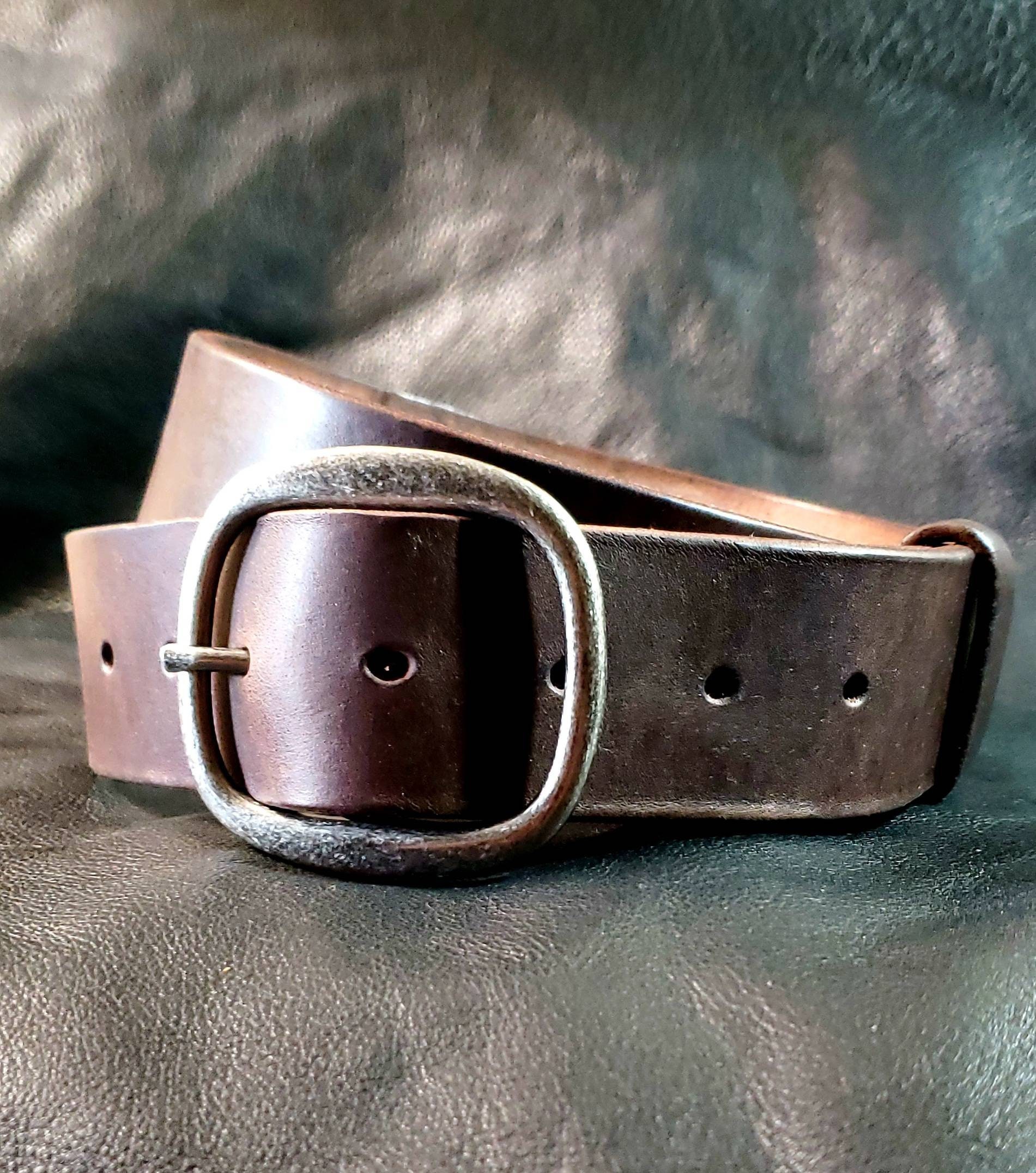1.75" Wide, Hand Cut - Full Grain Center Bar Buckle Casual Thick ...