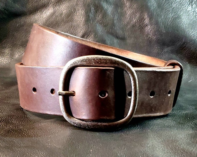 Handmade Thick Leather Belt Men's Women's 1 3/4 1.75 Inch Wide Black ...