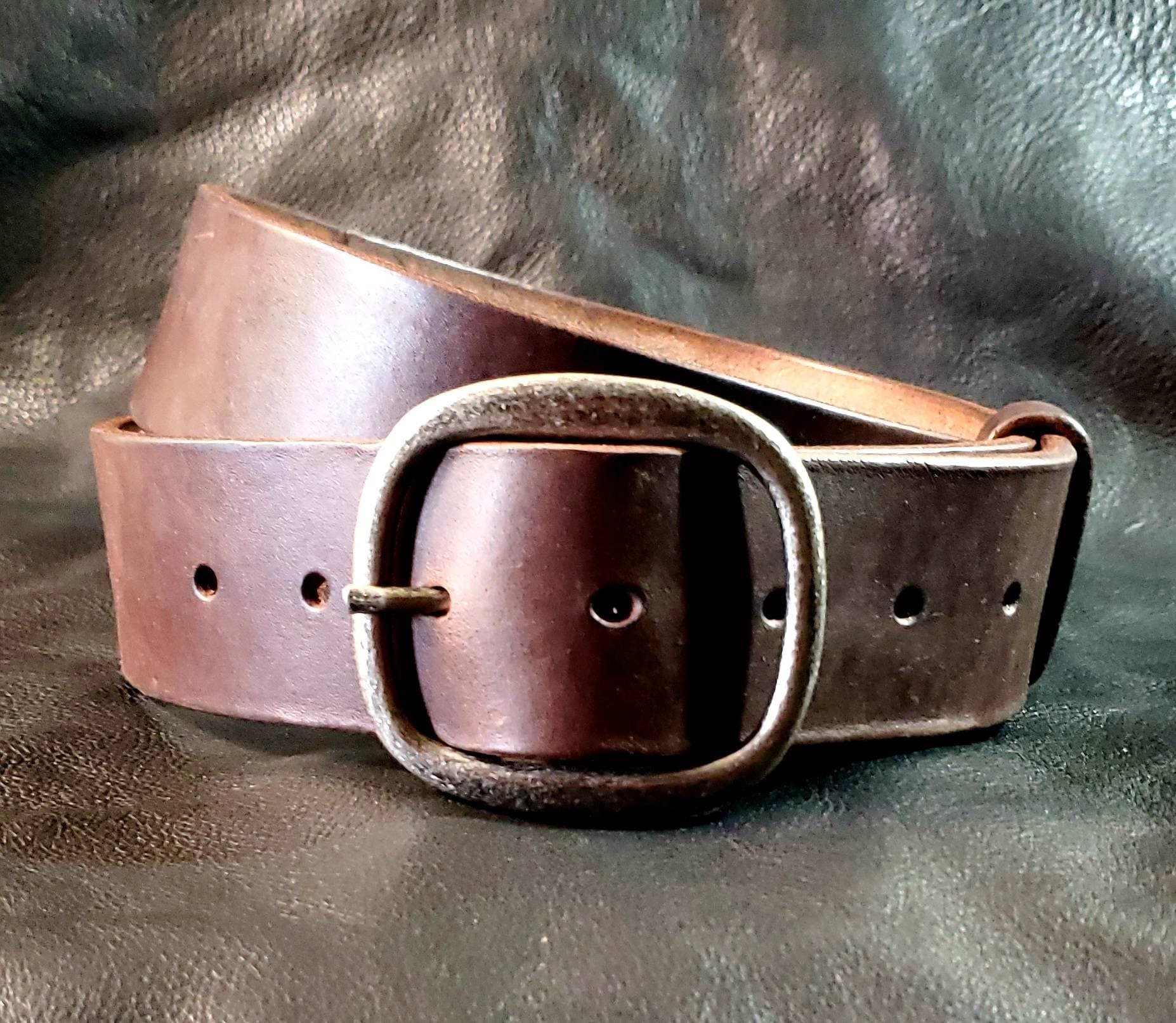Hand Cut Full Grain Center Bar Buckle Casual Thick Leather Belt 1-3/4 ...