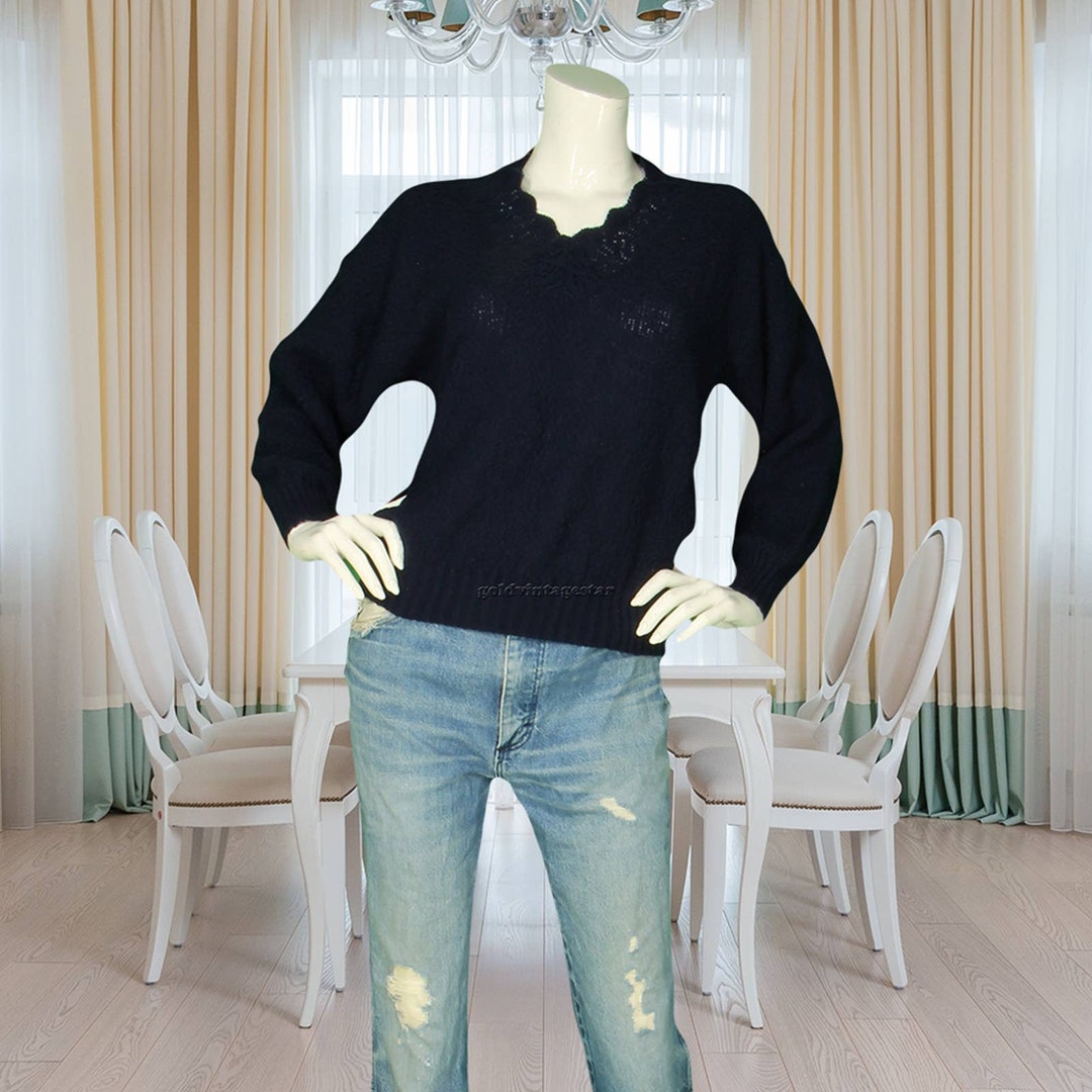 Vintage College Point V Neck Knit USA Made Blue Sweater L - Etsy