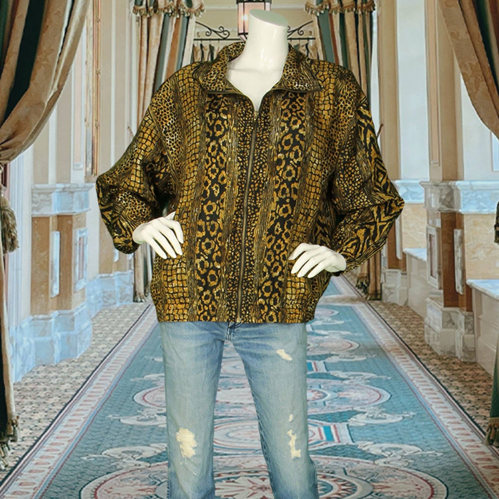 90s Vintage Cheetah Animal Print Windbreaker Silk Bomber Jacket L - Etsy