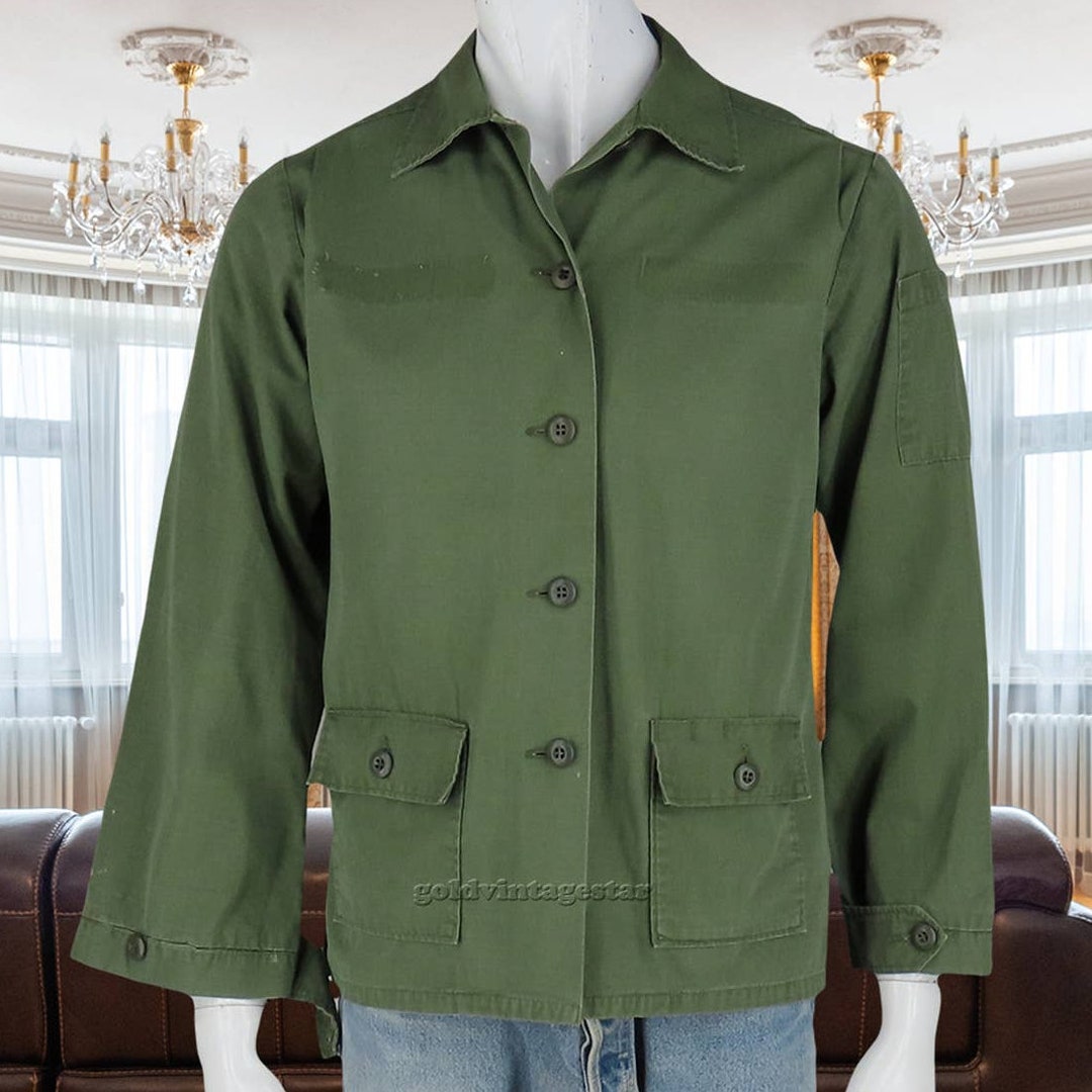 Vintage Army Military Uniform Utility Shirt Work Chore Coat Jacket 2XS ...