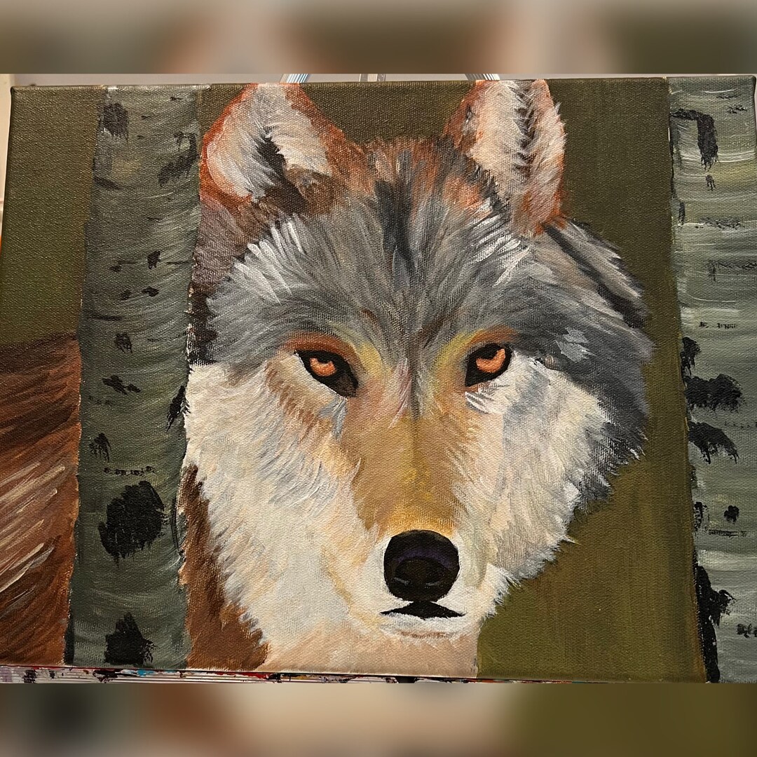 Wolf Between Trees Acrylic Painting - Etsy