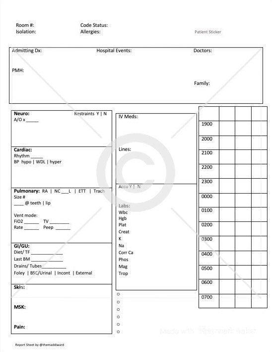 Nurse ICU Report Sheet (NIGHT Shift) - Etsy
