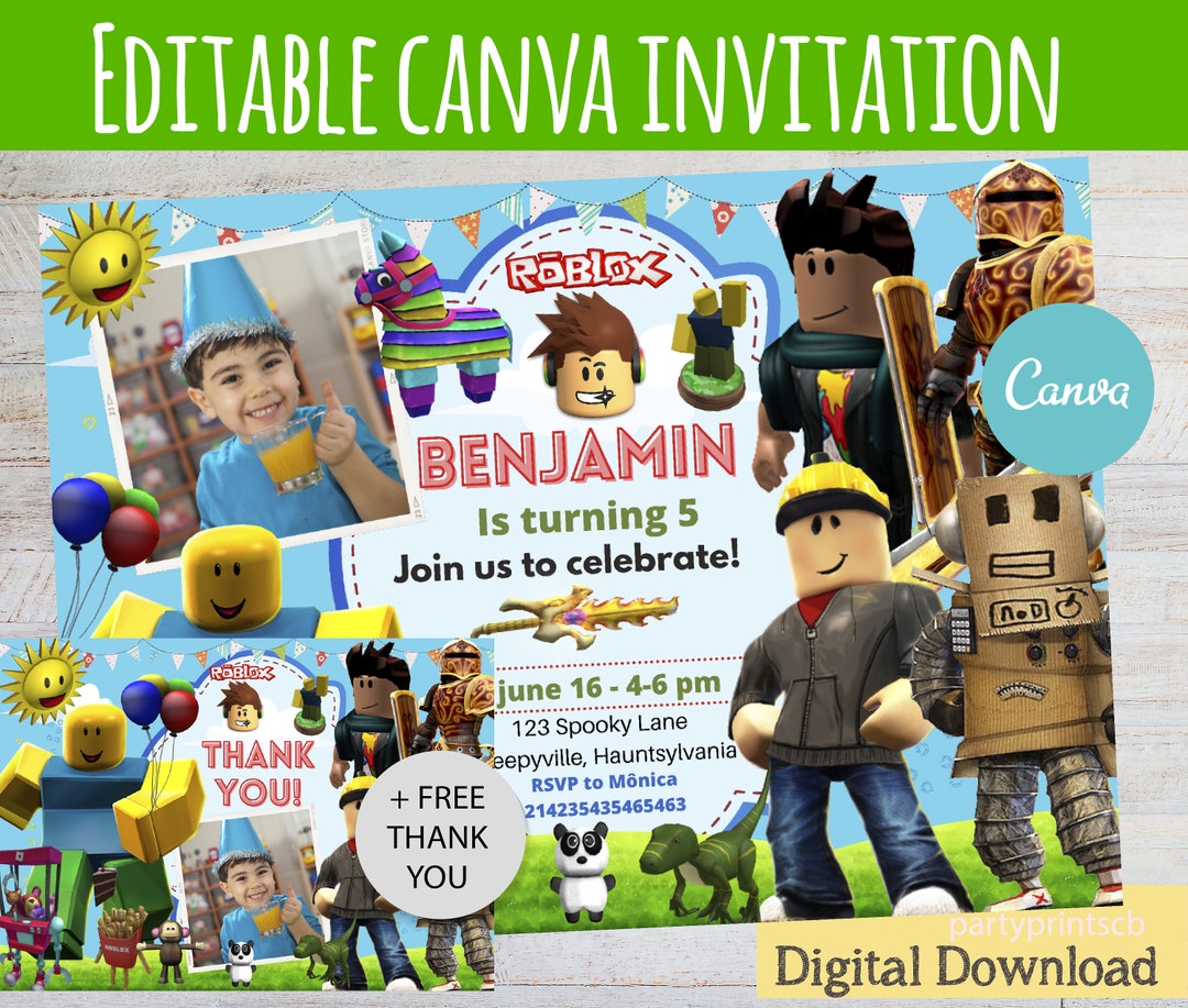 Editable Canva Photo Roblox Birthday Invitation - Etsy