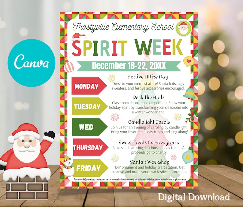 EDITABLE IN CANVA Christmas Spirit Week Flyer - Etsy