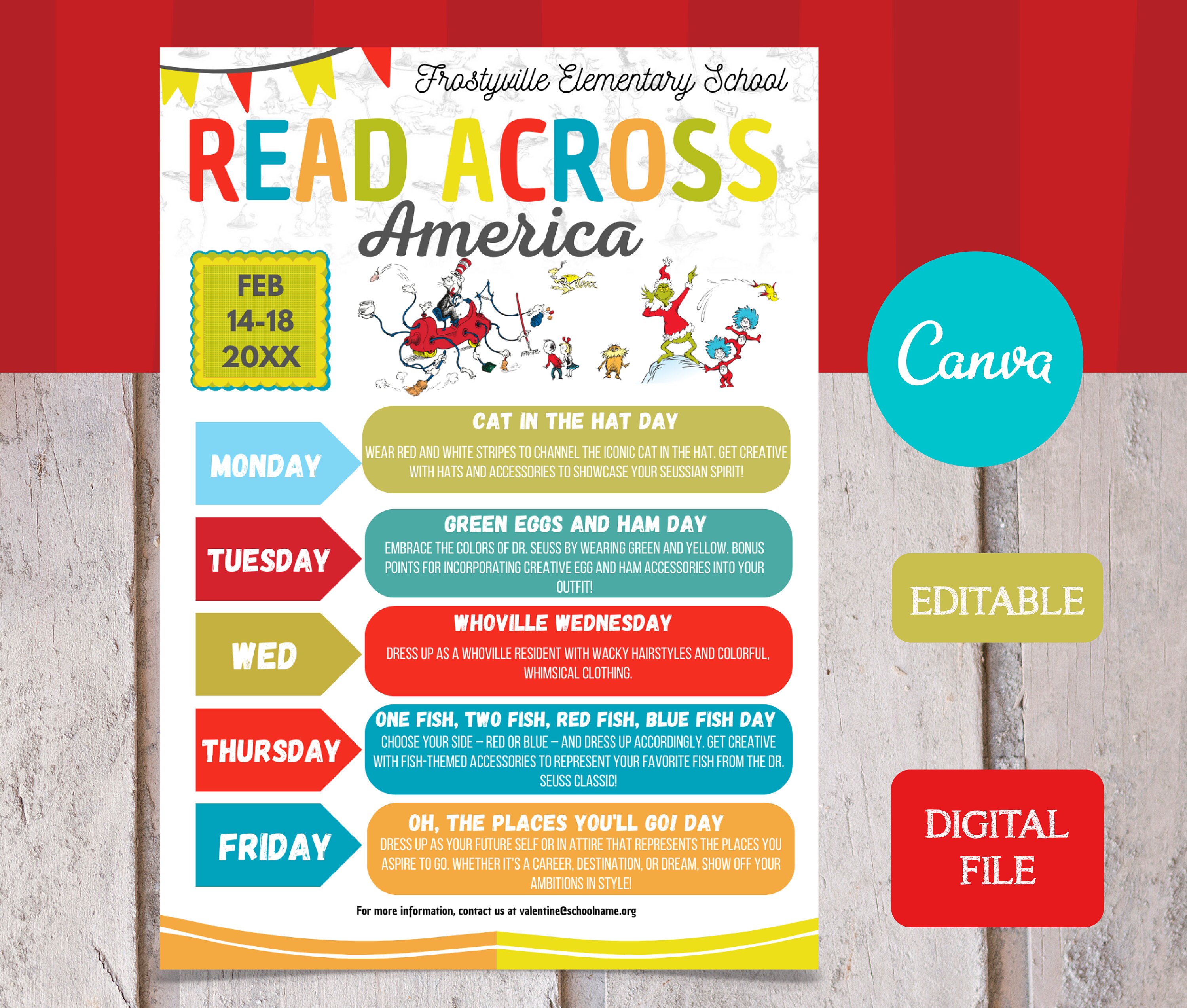 EDITABLE Read Across America Spirit Week Flyer, PTO School Spirit ...