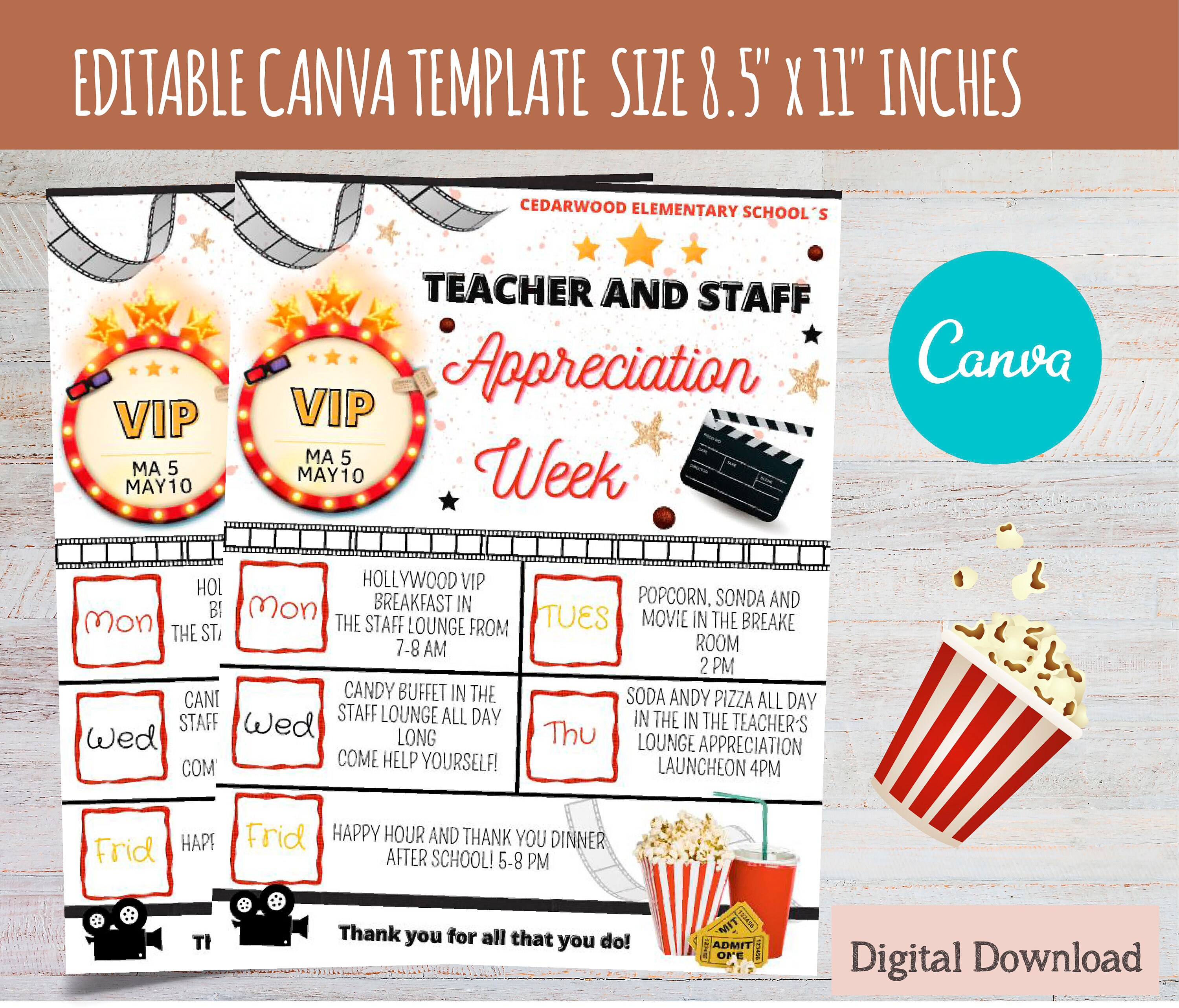 Editable CANVA Hollywood Movie Themed Teacher Appreciation - Etsy