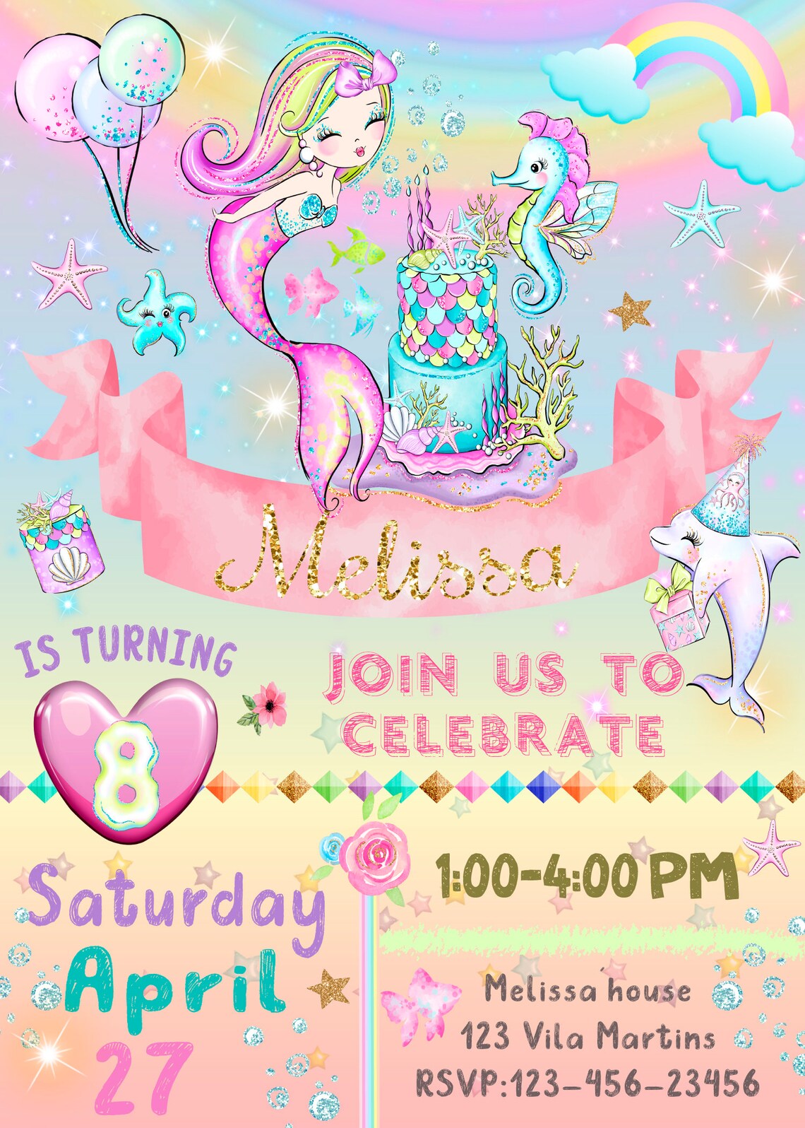 Mermaid invitation template mermaid theme invitation mermaid | Etsy