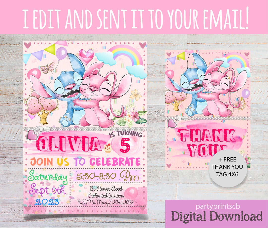 Stitch and Angel Birthday Invitations, Stitch Birthday Invitation - Etsy