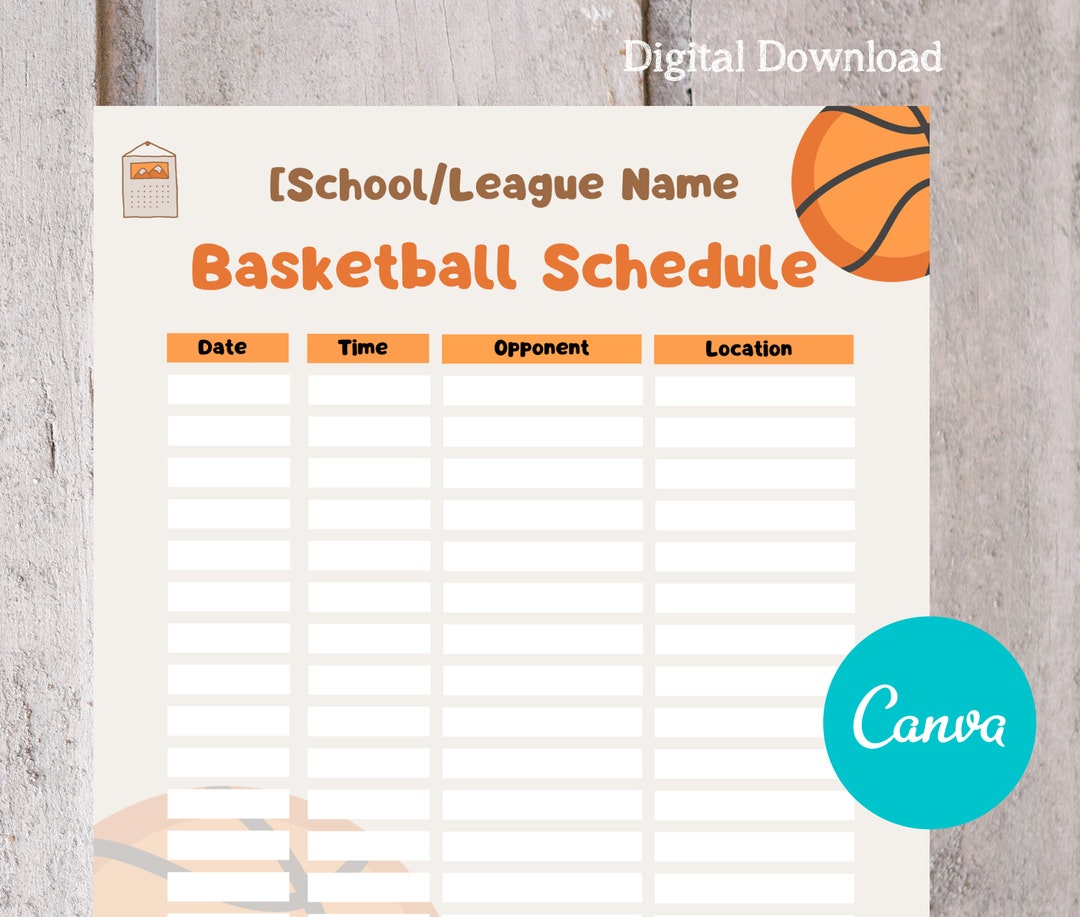 EDITABLE IN CANVA Basketball Schedule Template, Basketball Schedule ...