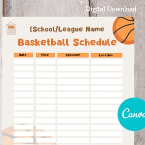 EDITABLE IN CANVA Basketball Schedule Template, Basketball Schedule ...