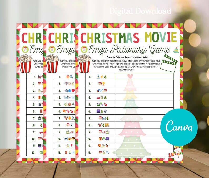 EDITABLE IN CANVA Christmas Movies Emoji Pictionary Game - Etsy
