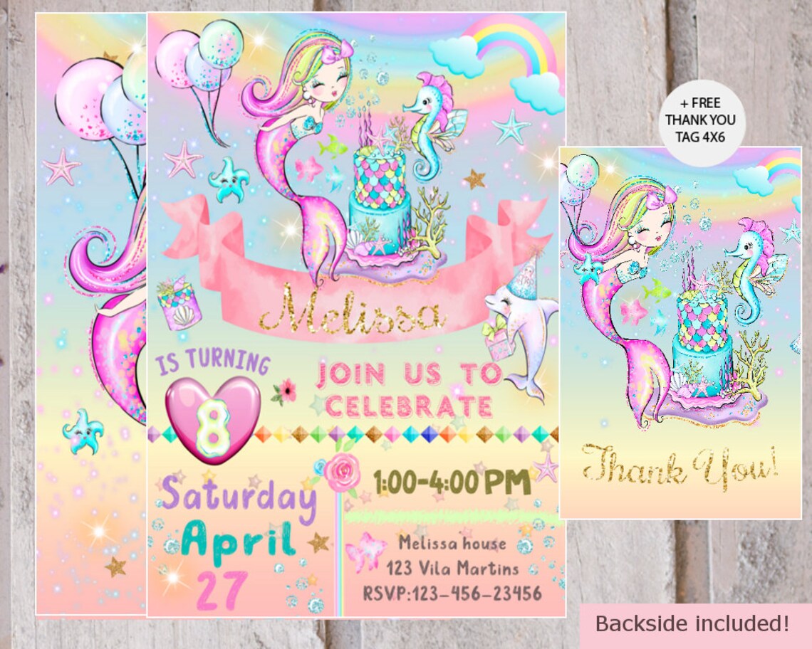 Mermaid invitation template mermaid theme invitation mermaid | Etsy