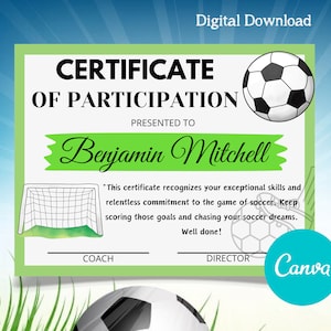EDITABLE IN CANVA Soccer Certificate Template - Etsy