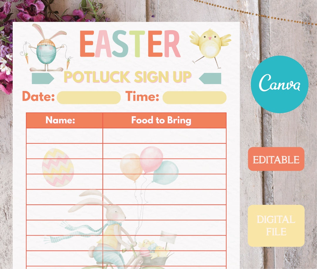 EDITABLE Easter Potluck Sign up Sheet, - Etsy