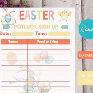 EDITABLE Easter Potluck Sign up Sheet, - Etsy