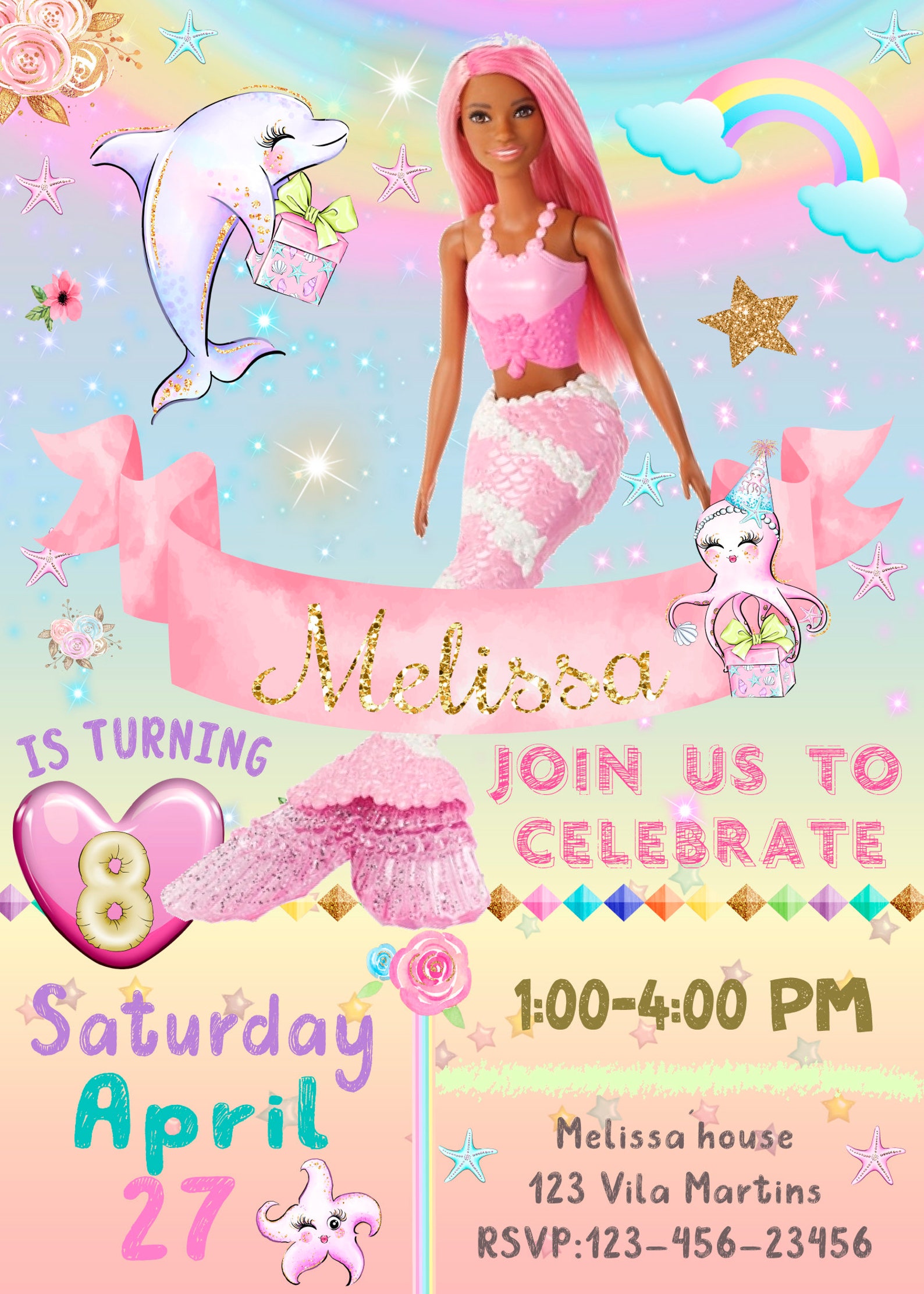 Barbie Mermaid invitation barbie mermaid birthday invitations | Etsy