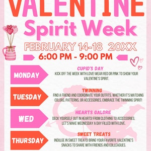 EDITABLE IN CANVA Valentine Spirit Week Flyer, Spirit Week Pto Flyer ...