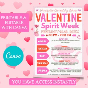 EDITABLE IN CANVA Valentine Spirit Week Flyer, Spirit Week Pto Flyer ...