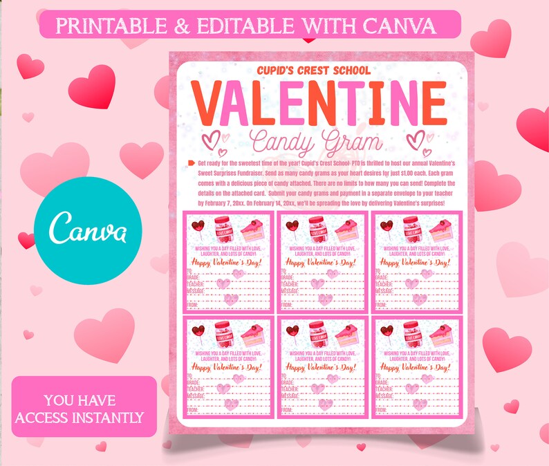 EDITABLE IN CANVA Valentine Candy Gram Flyer Template, Candy Gram ...