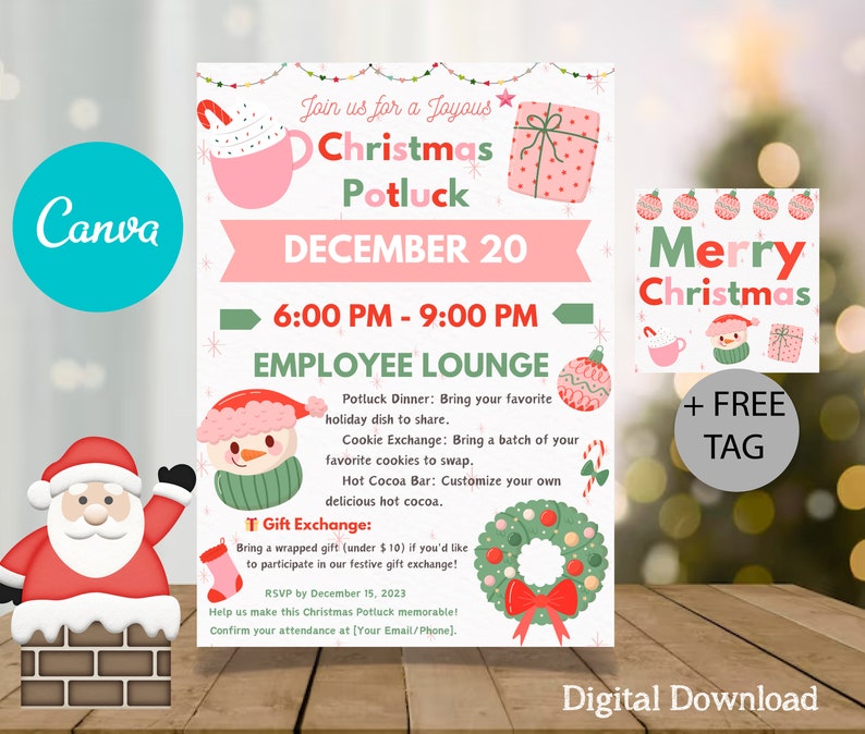 EDITABLE IN CANVA Christmas Potluck Flyer Template, Christmas Potluck ...