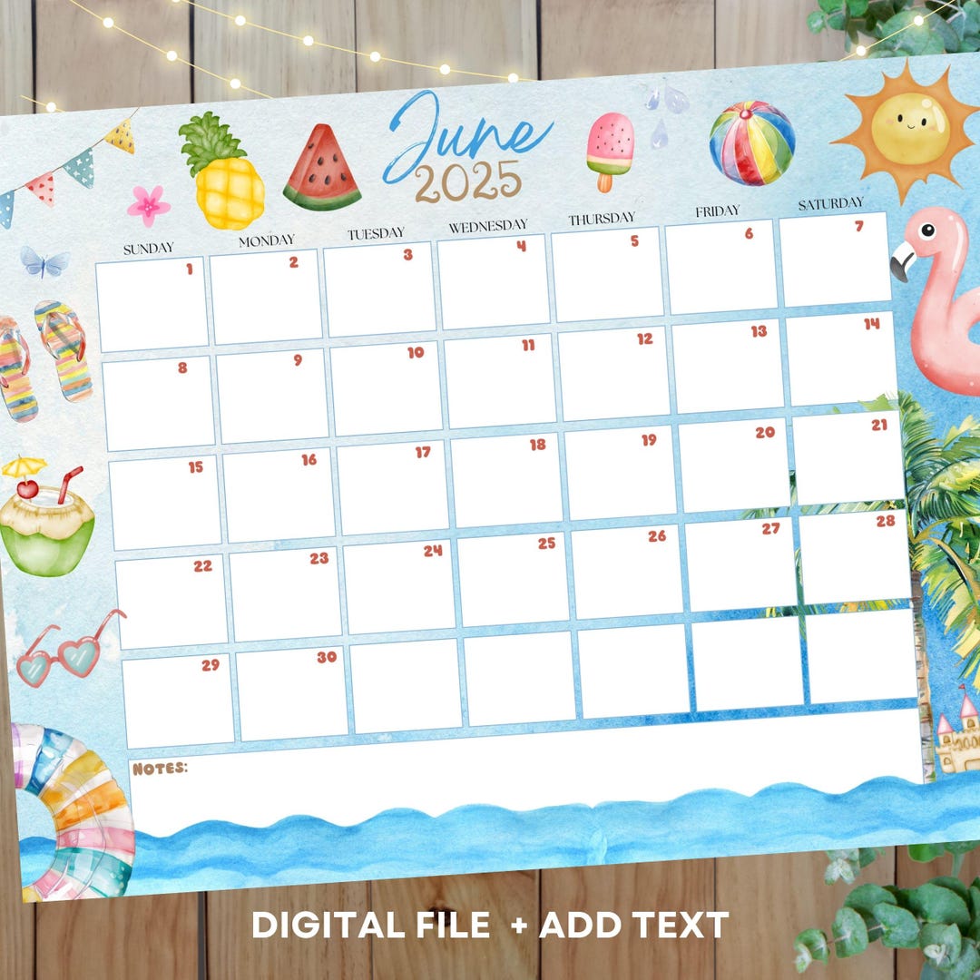 June 2025 Calendar, June 2025 Calendar, June Pool Calendar 2025 - Etsy