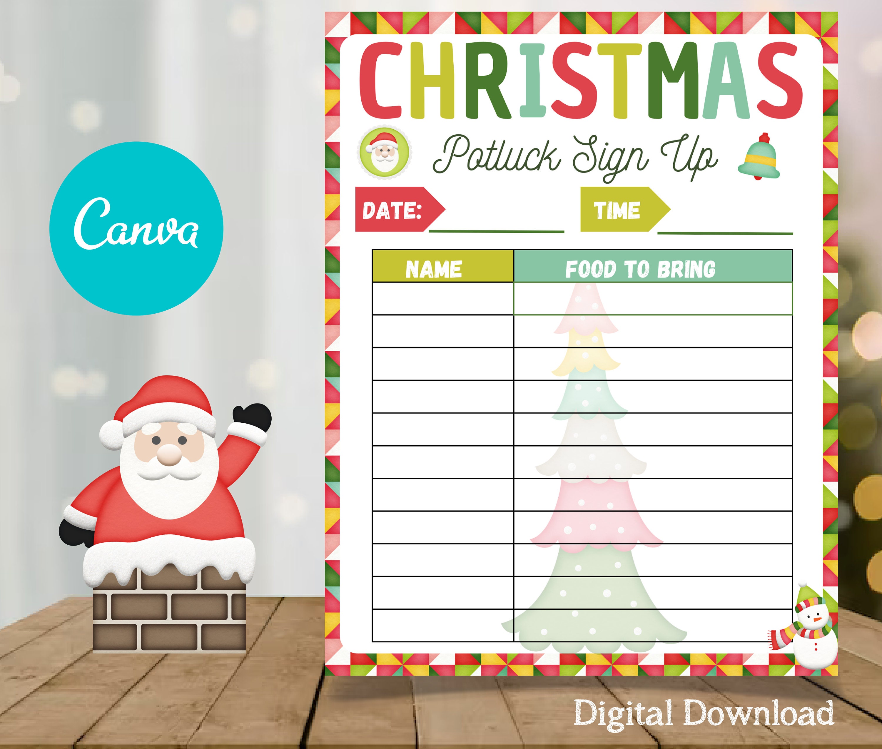 EDITABLE IN CANVA Christmas Potluck Sign up Sheet Printable - Etsy