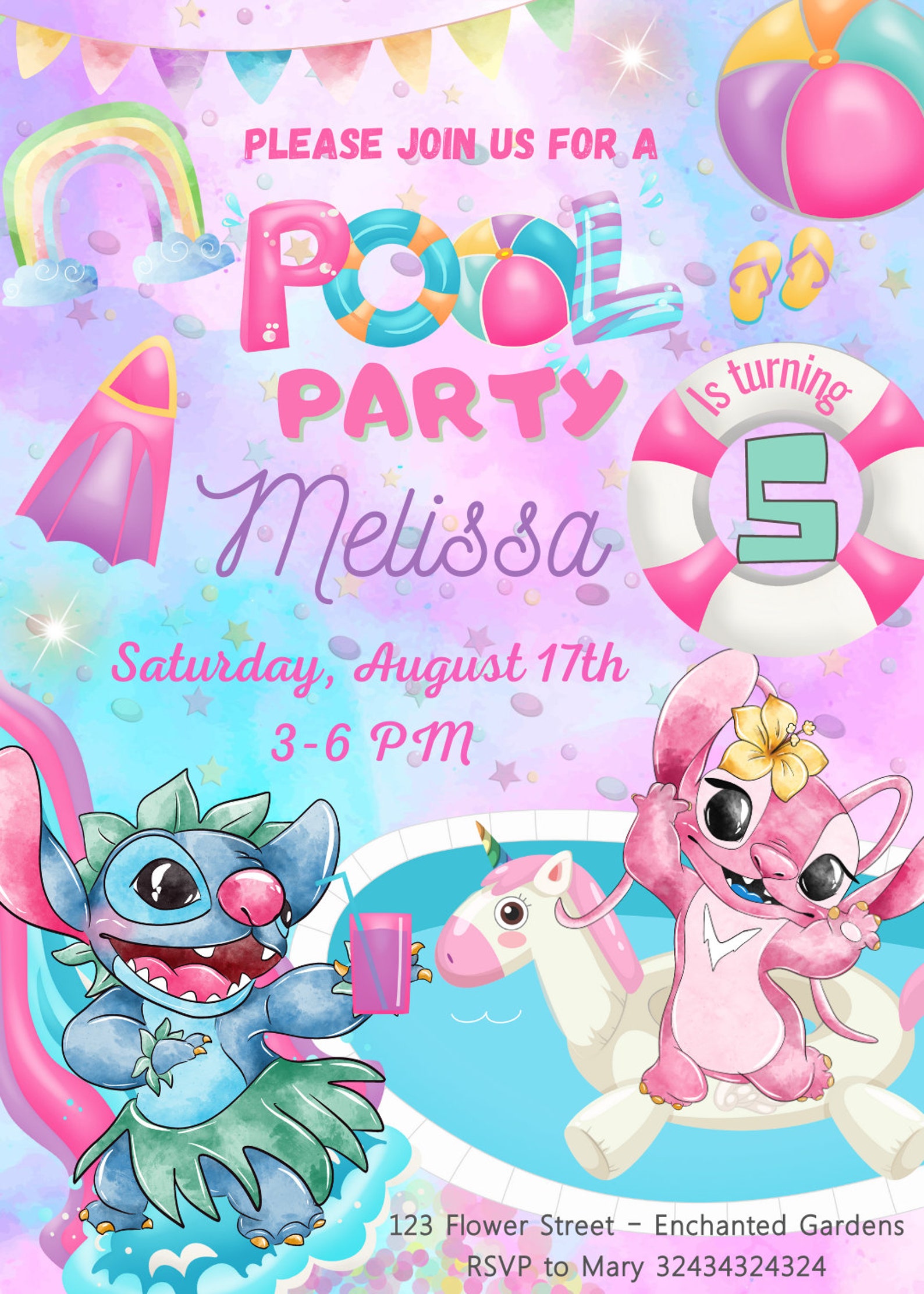Stitch Pool Party Birthday Invitation Template Stitch - Etsy