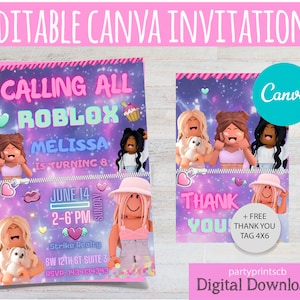 EDITABLE CANVA Girl Roblox Invitation, Girl Roblox Invitations - Etsy