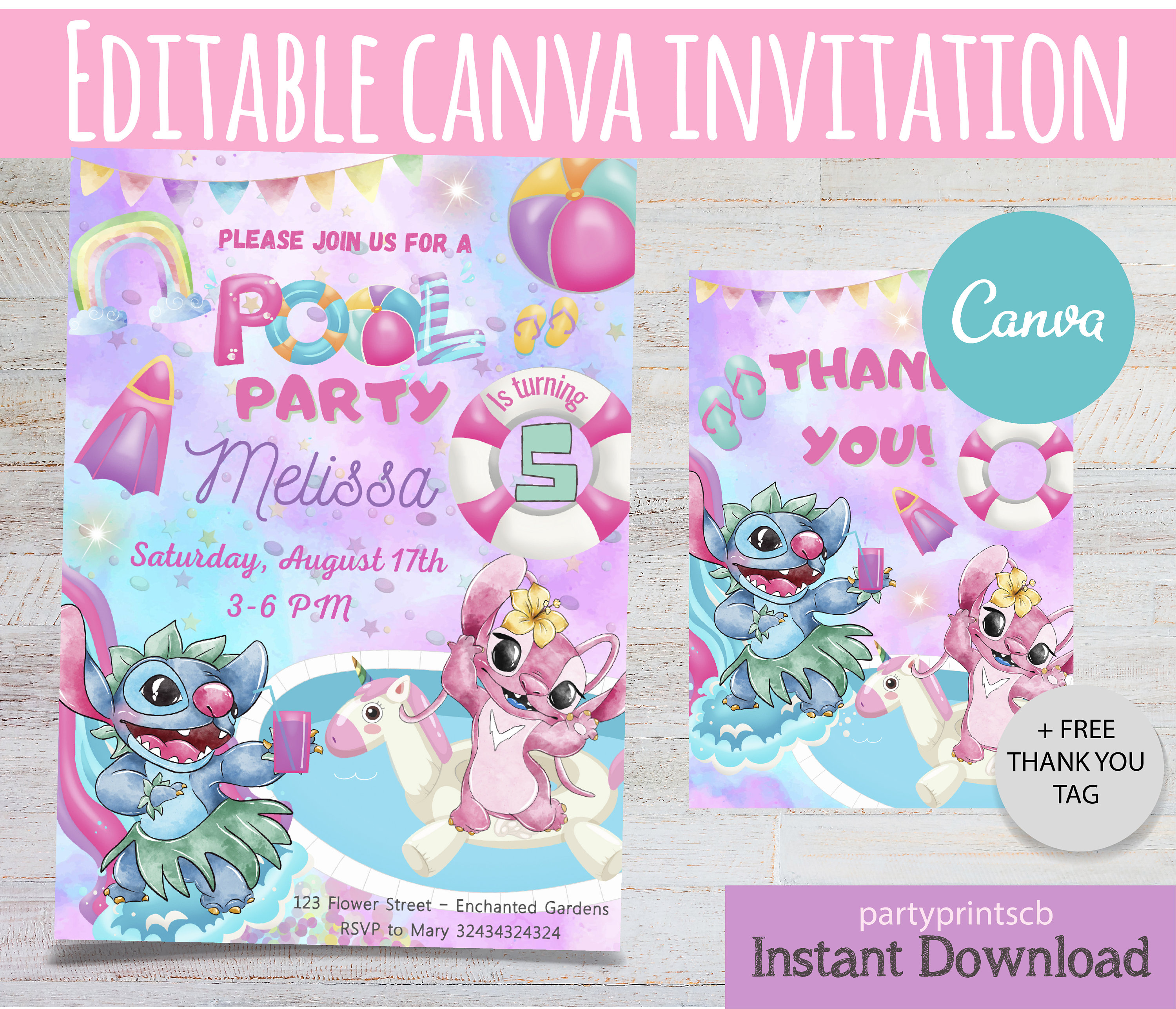 Stitch Pool Party Birthday Invitation Template Stitch - Etsy