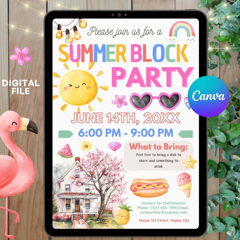 EDITABLE in CANVA Summer Block Party Invitation, Summer Street ...