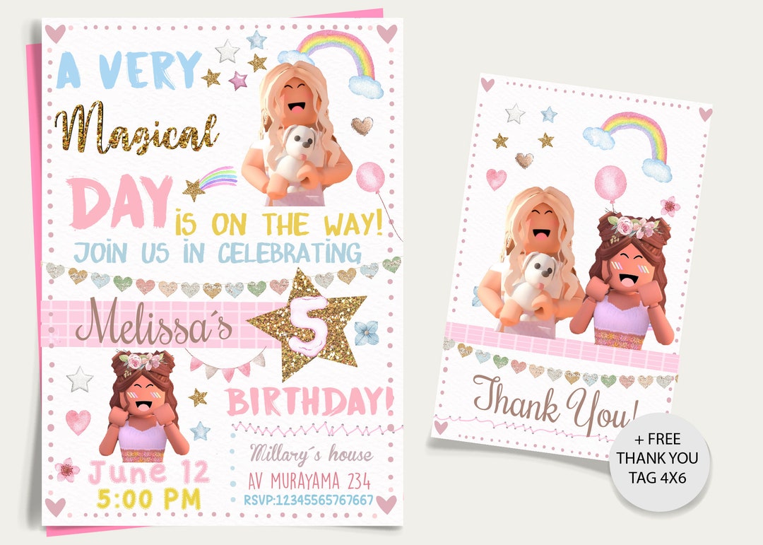 Girl Roblox Invitation, Girl Roblox Invitations - Etsy