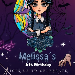 EDITABLE CANVA Wednesday Birthday Invitation, Wednesday Video Birthday ...