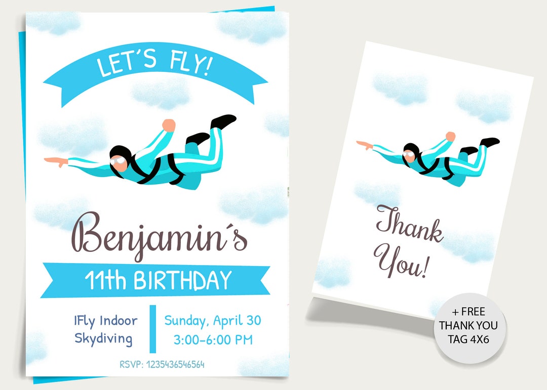 Ifly Skydiving Invitation, Skydiving Birthday Invitation, Ifly Birthday ...