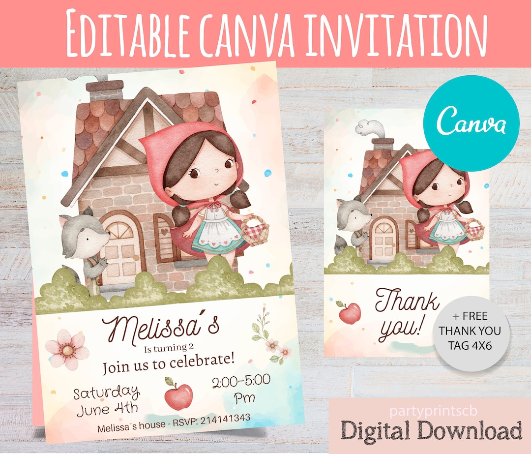 EDITABLE CANVA Little Red Riding Hood Invitation - Etsy