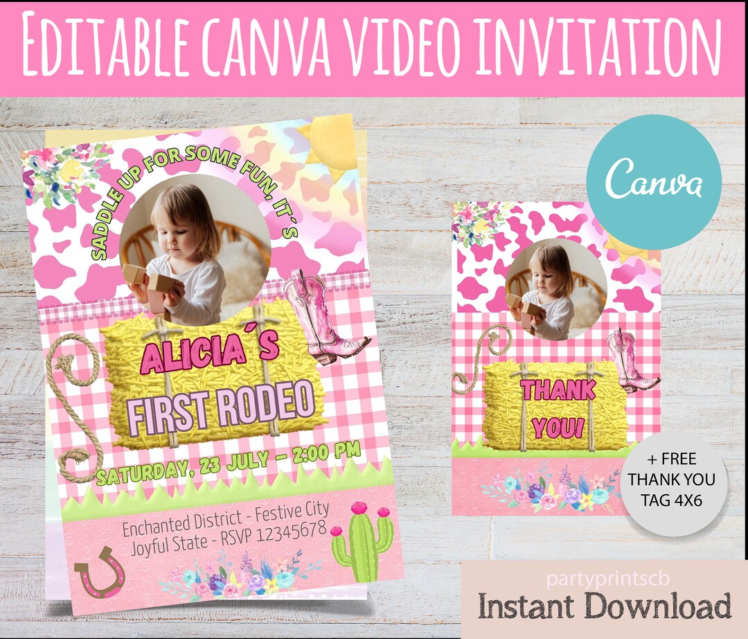 Editable Canva My First Rodeo Video Invitation, FIRST RODEO Invitation ...