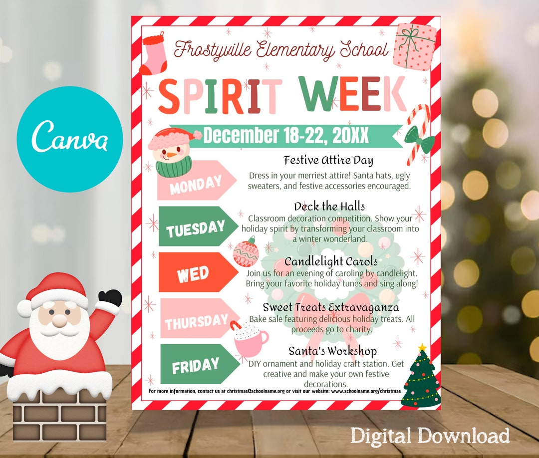 EDITABLE IN CANVA Christmas Spirit Week Flyer - Etsy