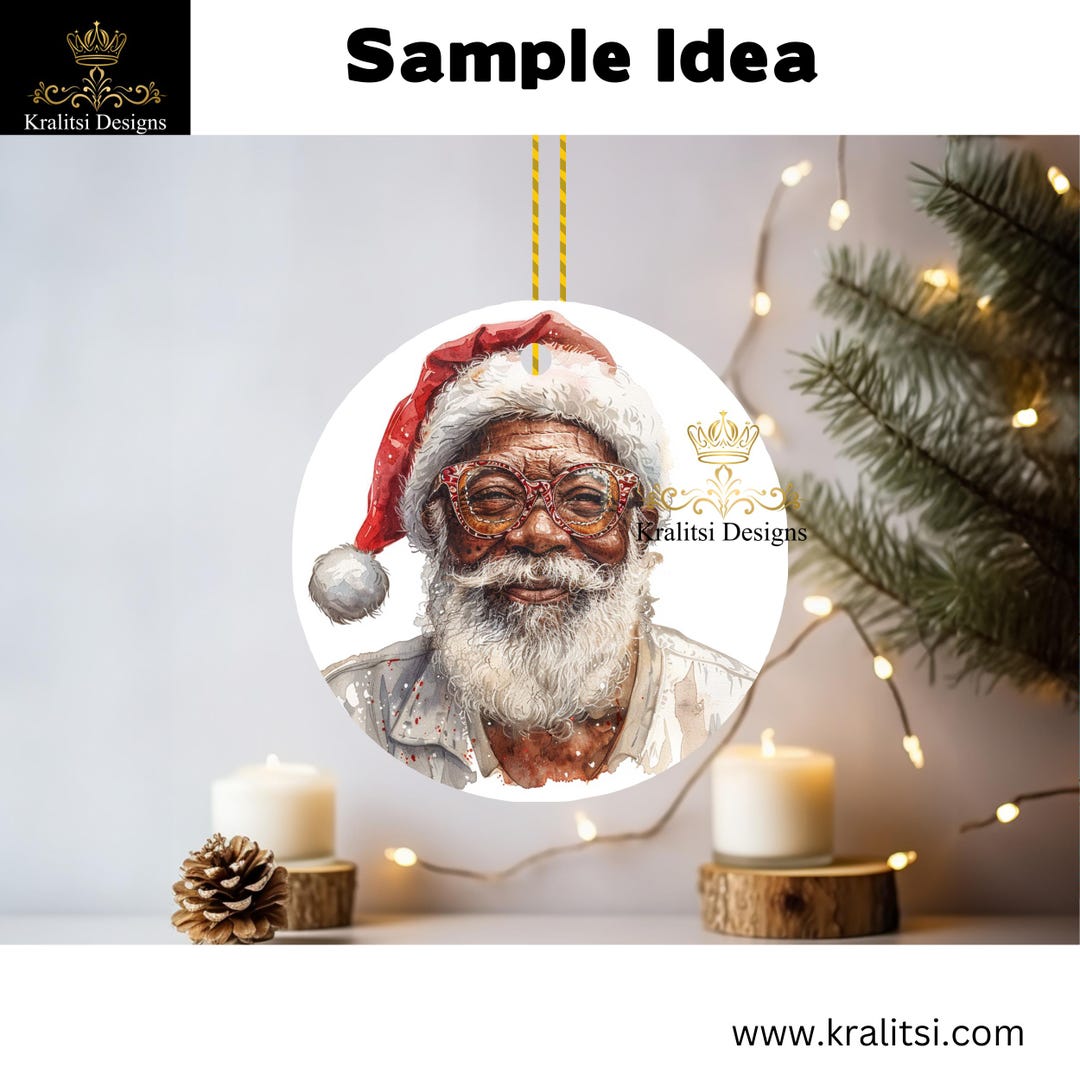 Vintage Watercolor African American Santa Art Print Festive Holiday ...